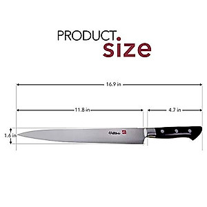 JCK ORIGINAL Hattori Japanese Chef’s Knife, FH-14L Professional Sujihiki Knife, VG-10 Cobalt Steel Pro Kitchen Knife with Ergonomic Black Linen Micarta Handle, 11.8 inch