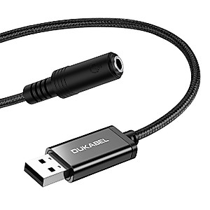 DUKABEL USB to 3.5mm Jack Audio Adapter, USB to Aux Cable with TRRS 4-Pole Mic-Supported USB to Headphone AUX Adapter Built-in Chip External Sound Card for PC PS4 PS5 and More [9.8 inch]