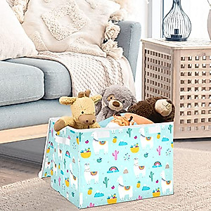 CaTaKu Alpaca Cactuses Leaves Storage Bins with Lids Fabric Large Storage Container Cube Basket with Handle Decorative Storage Boxes for Organizing Clothes Shelves