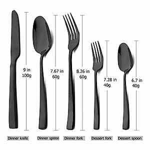 Snplowum 20-piece Black Cutlery Set, 18/10 Stianless Steel Silverware Heavy Duty Tableware Set Include Dinner Knife/Fork/Spoon, Service For 4, Mirror Polish