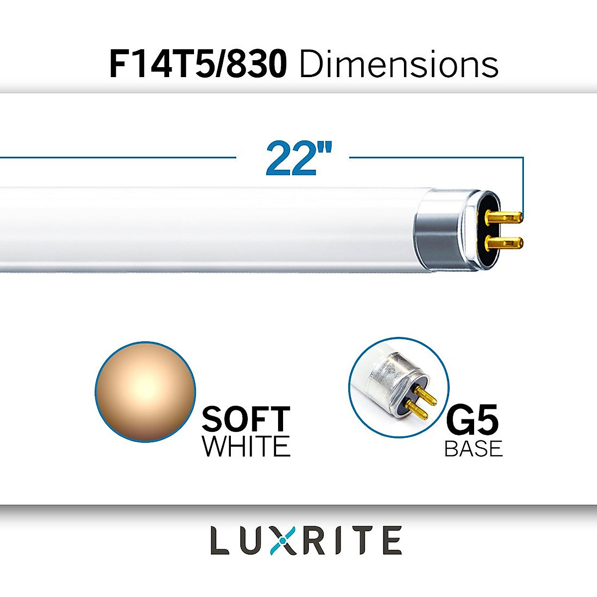 LUXRITE F14T5/830 14W 22 Inch T5 Fluorescent Tube Light Bulb, 3000K Soft White, 60W Equivalent, 1140 Lumens, G5 Mini Bi-Pin Base, LR20856, 10-Pack