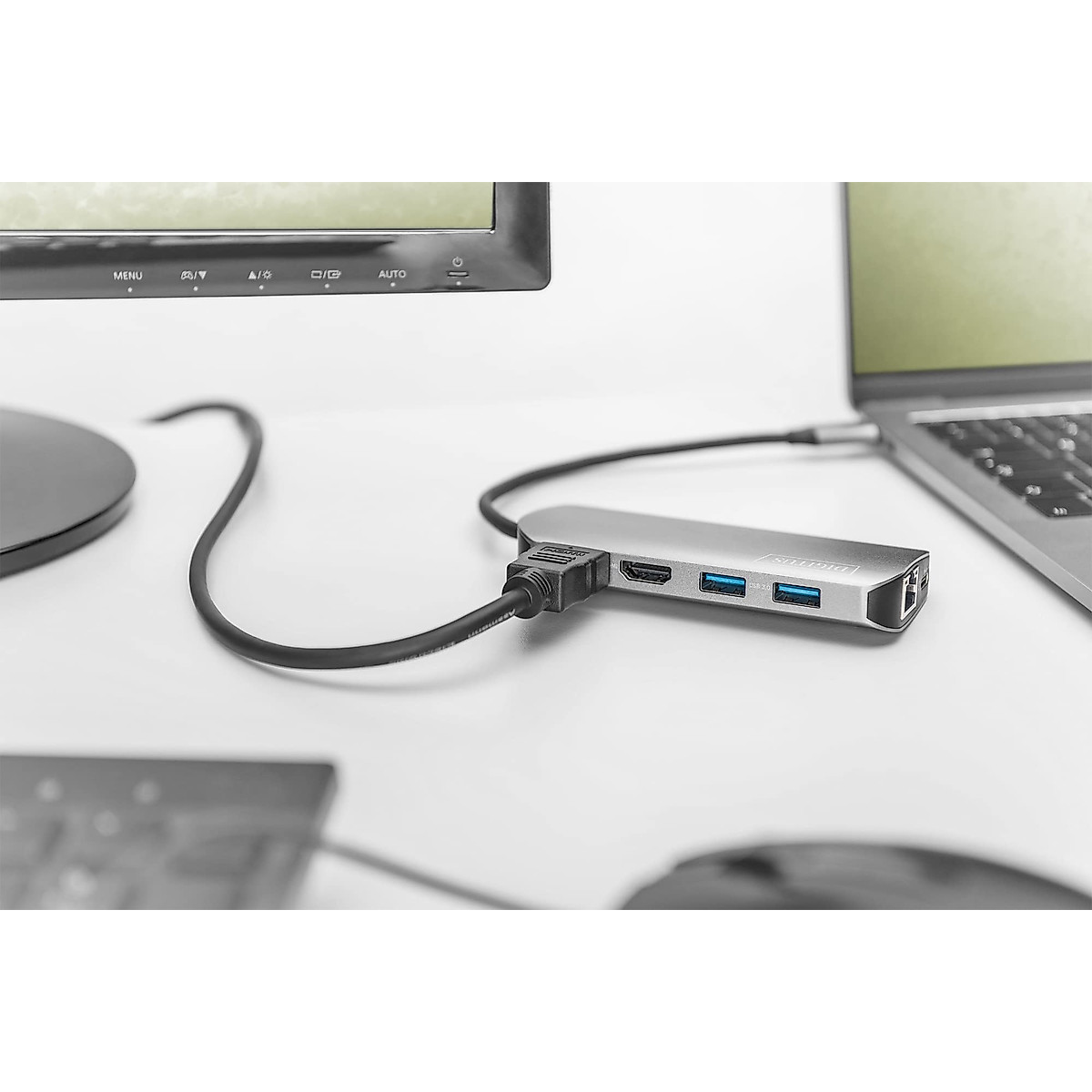 Digitus 8-Port USB-C Dock, 2xUSB3.0, 1xRJ45, 2xHDMI, 1xPD, 1xMicro SD, 1xSD, Grey
