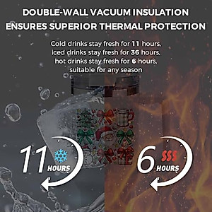 LB LEOBON 40 ounce insulated cup with handle, double-layer vacuum stainless steel material, equipped with straw, can keep warm or maintain cold drinks Santa Claus Gift black