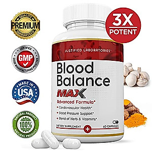 Justified Laboratories (3 Pack) Blood Balance Max 1295MG Formula All Natural Supplement Pills 180 Capsules