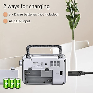 Retekess TR604 AM FM Radio Portable Transistor Analog Radio with 3.5mm Earphone Jack Battery Operated Boombox by 3 D Cell Batteries or AC Power (Silver, AM FM)