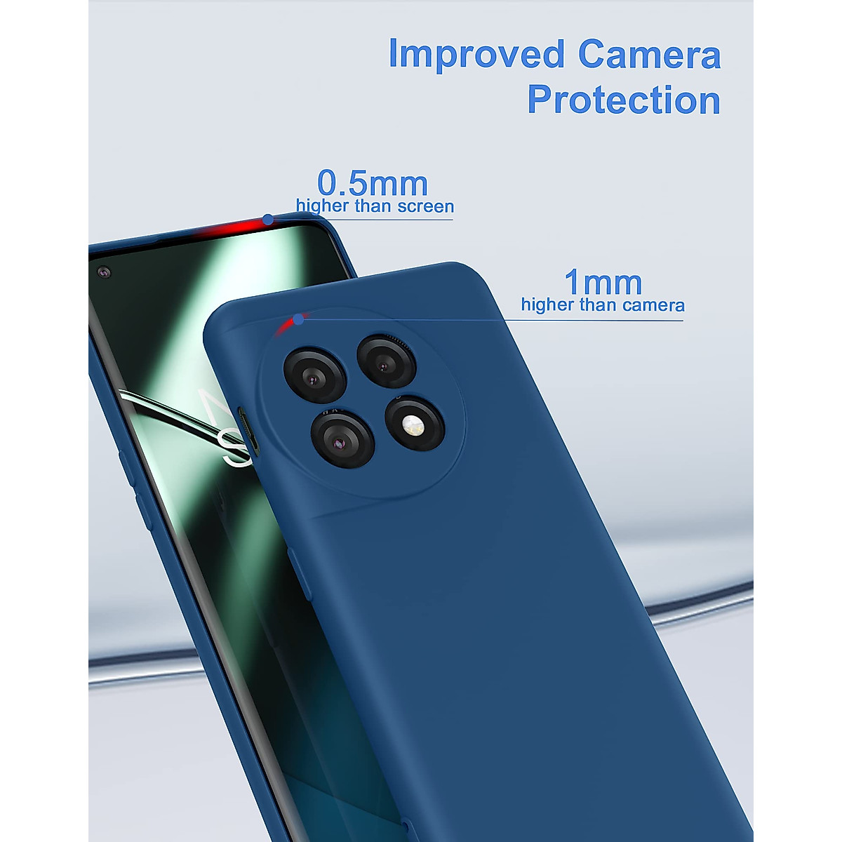 Foluu Silicone Case for OnePlus 11, Liquid Gel Rubber Bumper Case with Soft Microfiber Lining Cushion Slim Hard Shell Shockproof Protective Cover for OnePlus 11 5G 2023 (Blue)