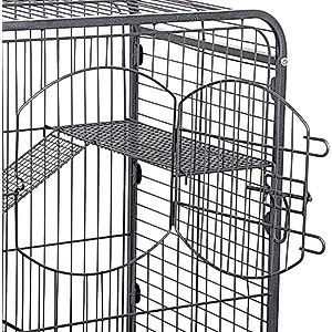 37-inch Metal Ferret Chinchilla Small Animals Hutch Rolling Cage Guinea Pig/Kitten/Rabbit Pet with 2 Front Doors for Indoor Outdoor (Black Vein, Metal Platform and Ladder)