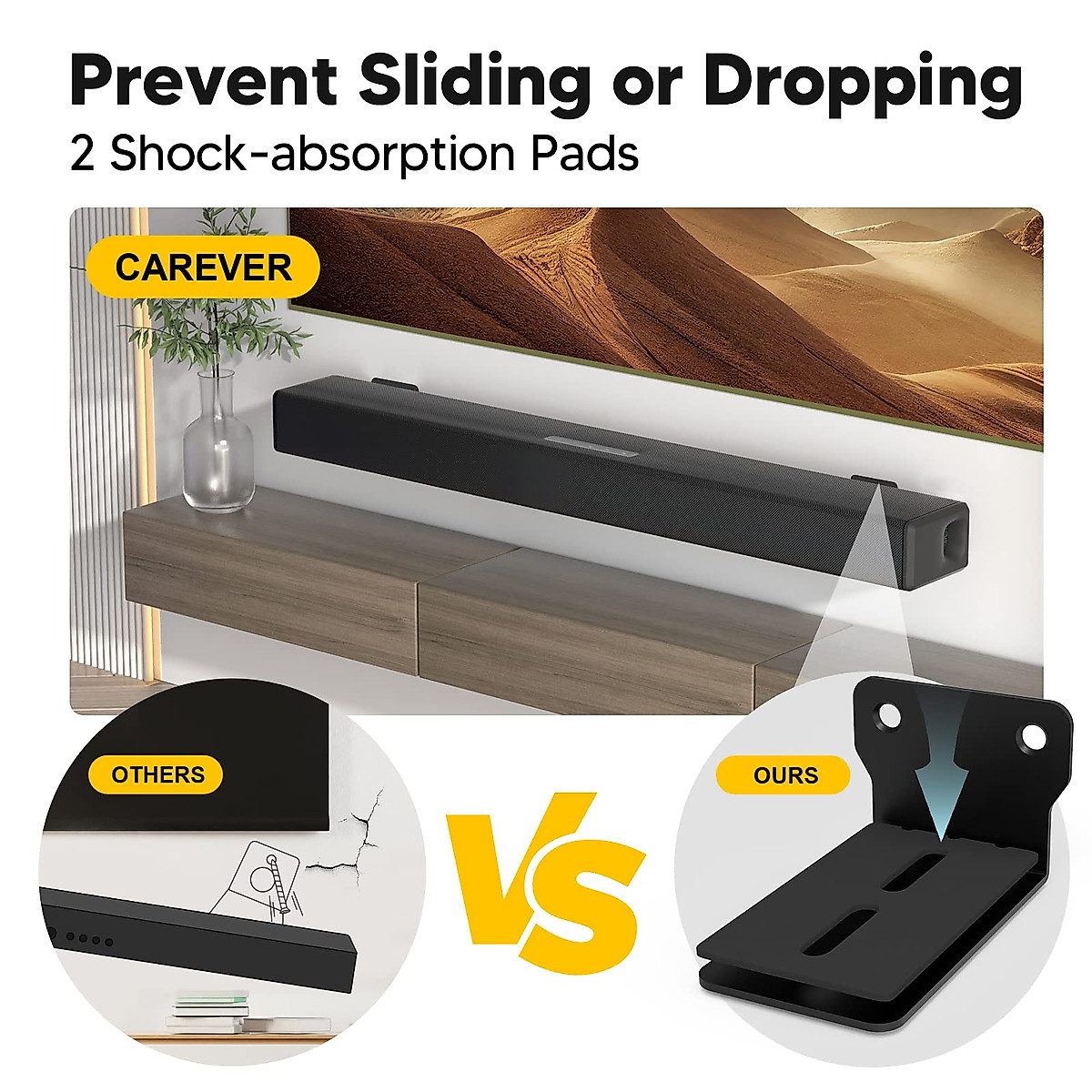 Soundbar Mount Wall Brackets - Easy to Install Anti-Drop Universal Sound bar Mounts under TV, Speaker Shelf Mounting Holder for Samsung, Bose, Vizio, LG, Sony, JBL, Polk, Roku, Sonos, Onn, TCL