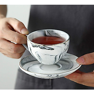 FUYU Gold Edge Marble Ceramic Espresso Coffee Cup and Saucer Set Tea Cup