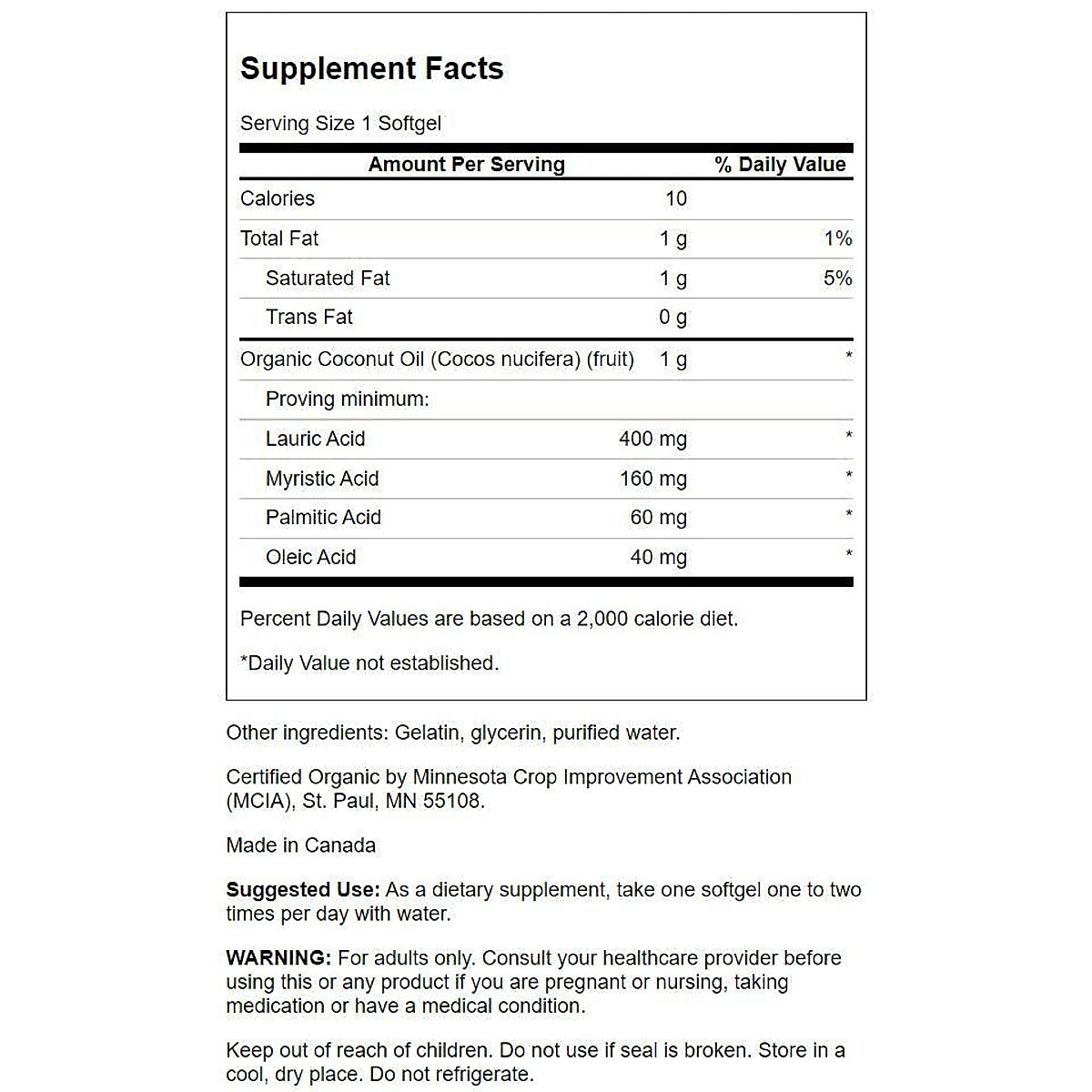 Swanson EFAs Coconut Oil Made with Certified Organic Coconut Oil (1000mg, 60 Softgels) 2 Pack