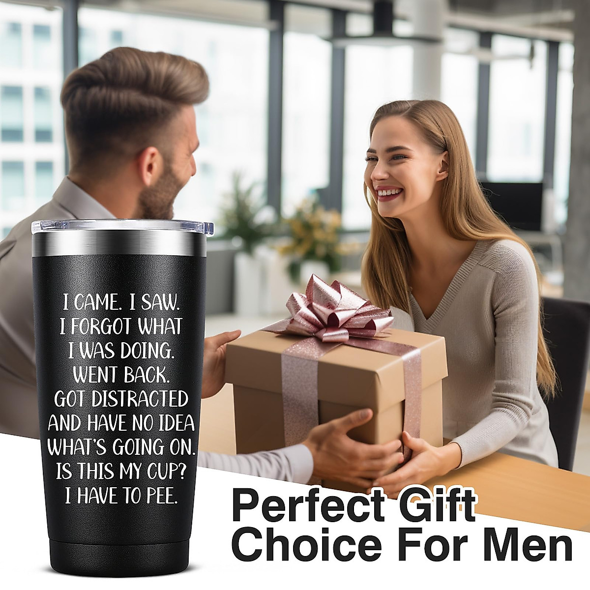 Birthday Gifts for Women Men - I Came I Saw Tumbler 20oz Black Gag Gifts Funny Adult Grandpa Dad for Him Drinking Cups for Elderly Senior Citizen Tumbler Coffee Mug