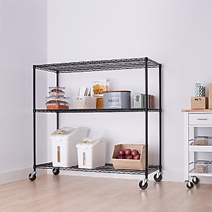 TRINITY Basics 3-Tier Adjustable Wire Shelving with Wheels for Kitchen Organization, Garage Storage, Laundry Room, NSF Certified, 600 to 1350 Pound Capacity, 60” by 24” by 54”, Black