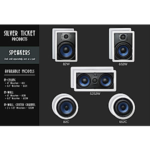 Silver Ticket Products 1 x Center, 1 x Left & 1 x Right in-Walls and 4 x in-Ceiling Surround Sound 7.1 Speaker Home Theater Bundle Package