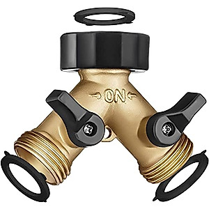 Hose Splitter 2 Way Heavy Duty - Garden Hose Splitter Brass - Water Hose Splitter with Comfortable Grip - Garden Y Hose Splitter 2 Way Metal Body for Outdoor and Indoor Use, Plus 3 Extra Washers