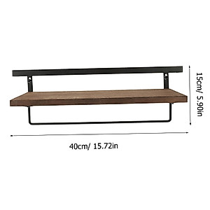 Cabilock 2pcs Metal Wall Kitchen Shelves Wooden Storage Shelf Wall Mounted Storage Rack Brown Wall-Mounted Shelf