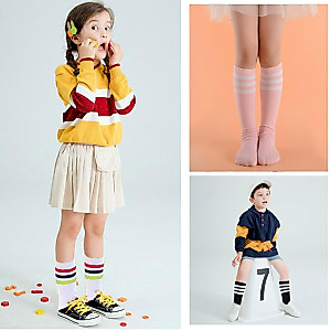 Snadulor 6-7 Years Old Kids Girls Boys Cotton Over Knee High Soccer Sports Team Socks,4 Pairs