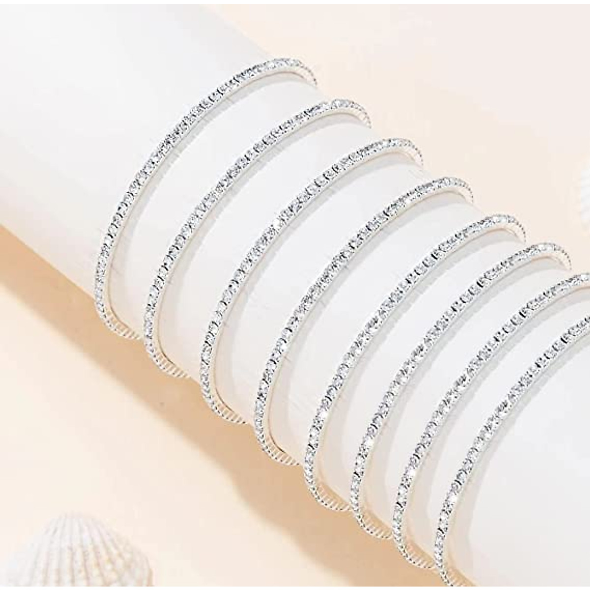 Jojomina Multilayer Rhinestone Spiral Arm Cuff Bracelet for Upper Arm 8 layers, Crystal Silver Prom Bridal Bangle Bracelet for Party Bride Wedding