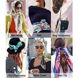 STARWHISPER 100% Pure Mulberry Silk Square Scarf-27''x27 Lightweight Neckerchief Hair Scarves Headscarf Night Sleeping with Gift Packed (Yellow Blue morning glory)