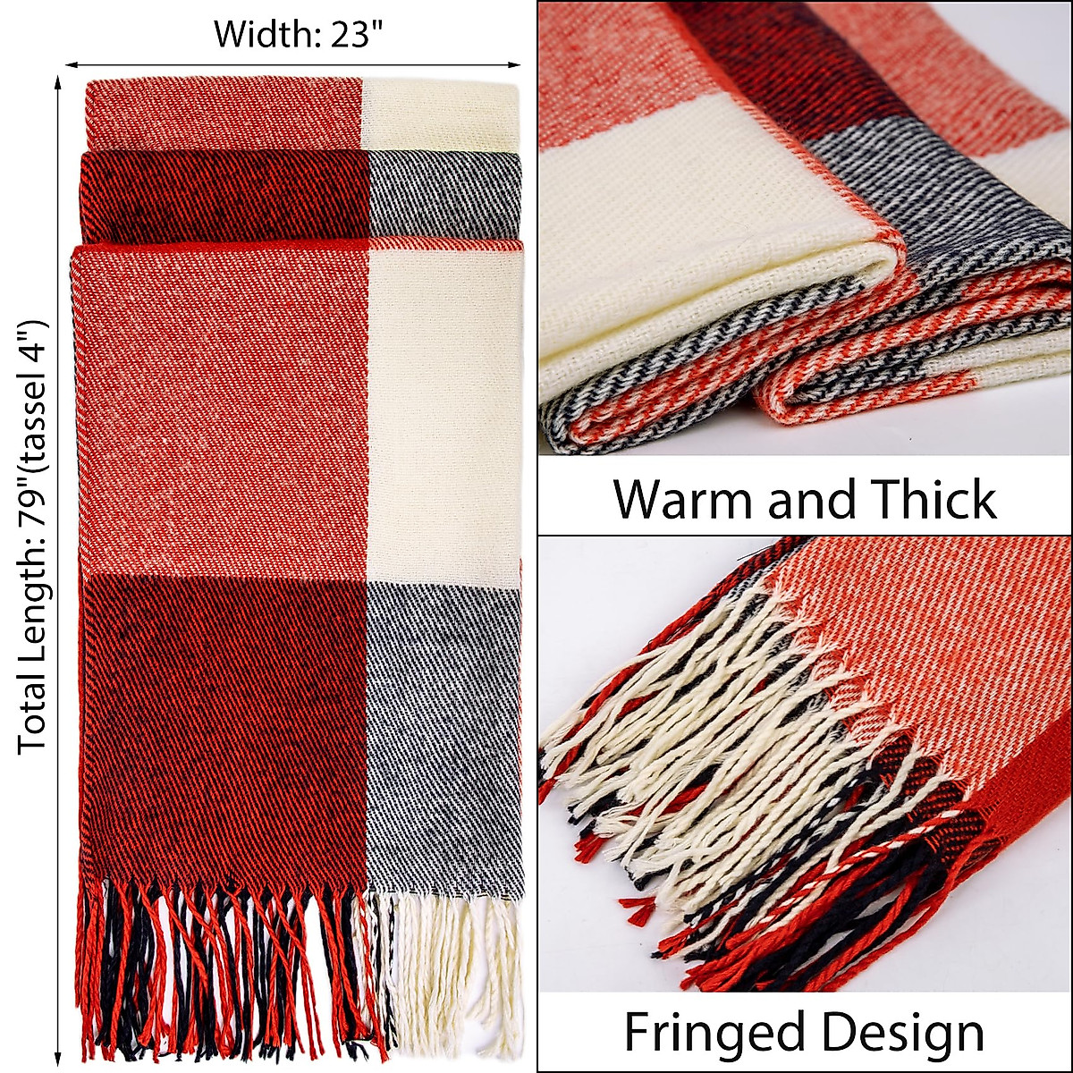 Loritta Womens Scarf Fashion Long Plaid Shawls Wraps Big Grid Winter Warm Lattice Large Scarves Gifts,Red Navy Lattice