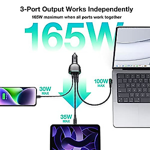 165W USB C Car Charger Adapter Super Fast Charging WOTOBEUS PD3.1 140W/PD3.0 100W PPS45W QC5+PD35W PPS25W+30W for iPhone 14 13 Pro Max Plus Samsung Galaxy S23/22/21 iPad MacBook Type-C Laptop Pixel
