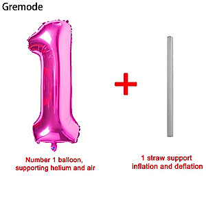 Pink 1 Balloons,40 Inch Birthday Foil Balloon Party Decorations Supplies Helium Mylar Digital Balloons (Pink Number 1)