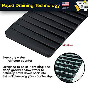 Premium Drying Mat, 14” Black Multipurpose Self Draining Silicone Drying Mat, Easy to Clean Drying Mat for Kitchen Counter. Heat Resistant, Dishwasher Safe