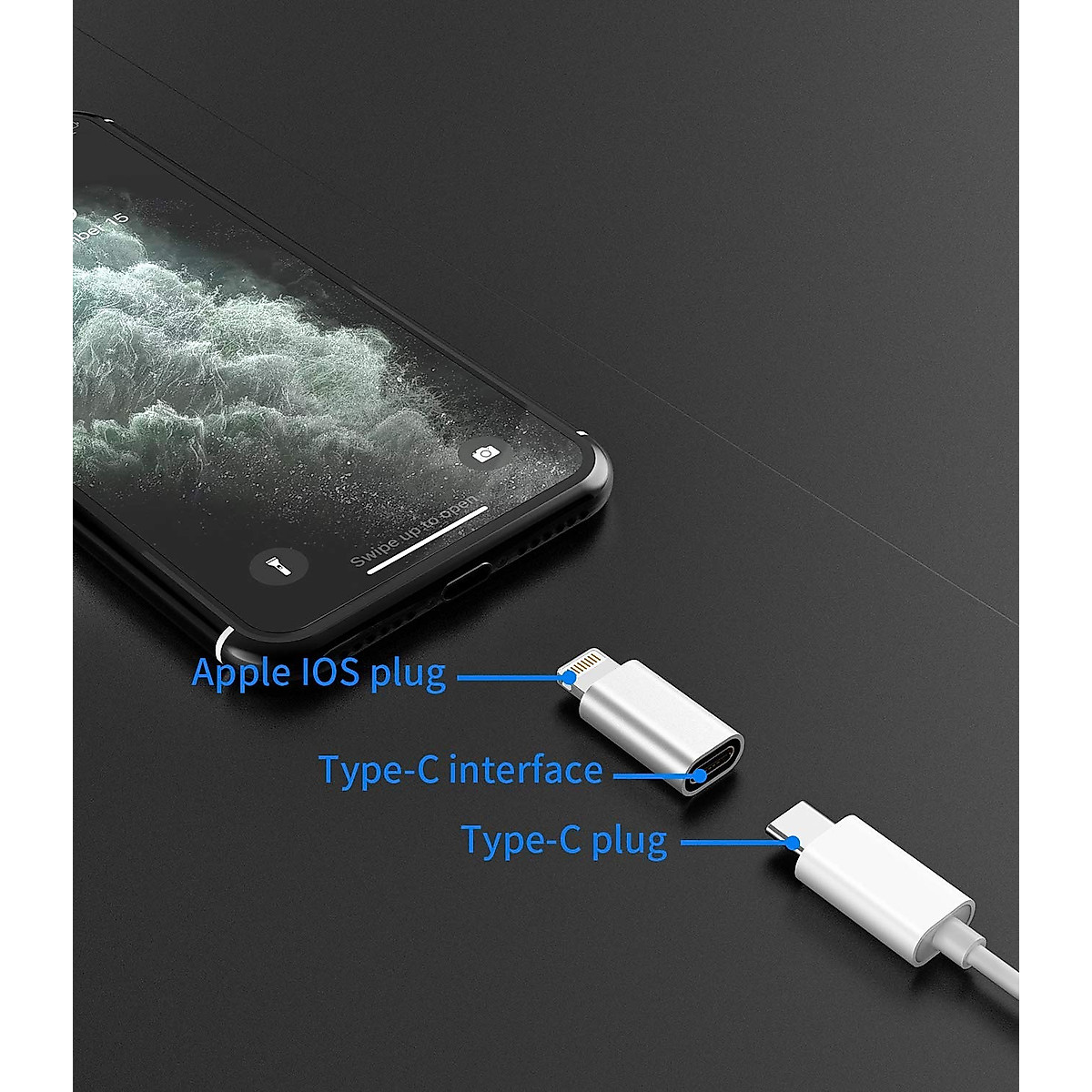 4Pack USB C Female to Lightning Male Adapter for iPhone 12 11 mini XR/XS/SE/7/8/X/Plus/Pro Max Ipad Air Mini Type Compatible with Charging Data Transmission Connect Charger Connector Cable Converter