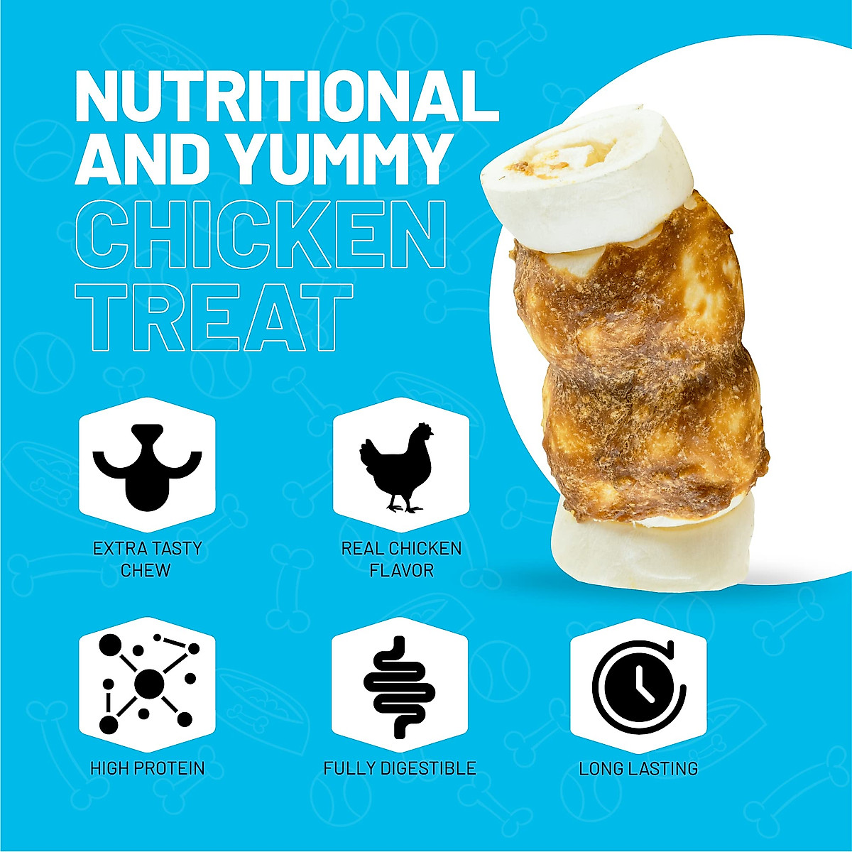 Sitka Farms Beef Cheek Rolls Chicken Breast Basted 5-6" - 4 Count - Extra Thick Dog Chew Bones No Hide - Long Lasting Dog Toy - Healthy Teeth and Gums for Small Medium and Large Dogs