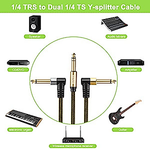GOSYSONG 1/4 Insert Cable, 1/4 Stereo to Dual 1/4 Mono TRS Insert Cable 15ft, Stereo Breakout Cable 1/4,Stereo to Mono TRS Splitter