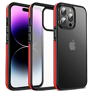 Casus Shockproof Translucent Matte Hard Back Cover with Soft Silicone Grip Frame Slim Thin Designed for iPhone 14 Pro Max Case (2022) - Red|Black
