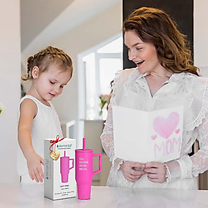 Best Valentine 40oz Tumbler for Her - Insulated Travel Tumbler with Handle, Lid and Straw - Gift for Mom & Mother In Law on Valentine's Day, Birthday & Mother’s Day - Hot Pink