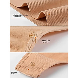 FINETOO 4 Pack High Waist Thongs for Women Breathable Underwear Soft Stretchy Nylon Spandex No Side Seam Panties(L)