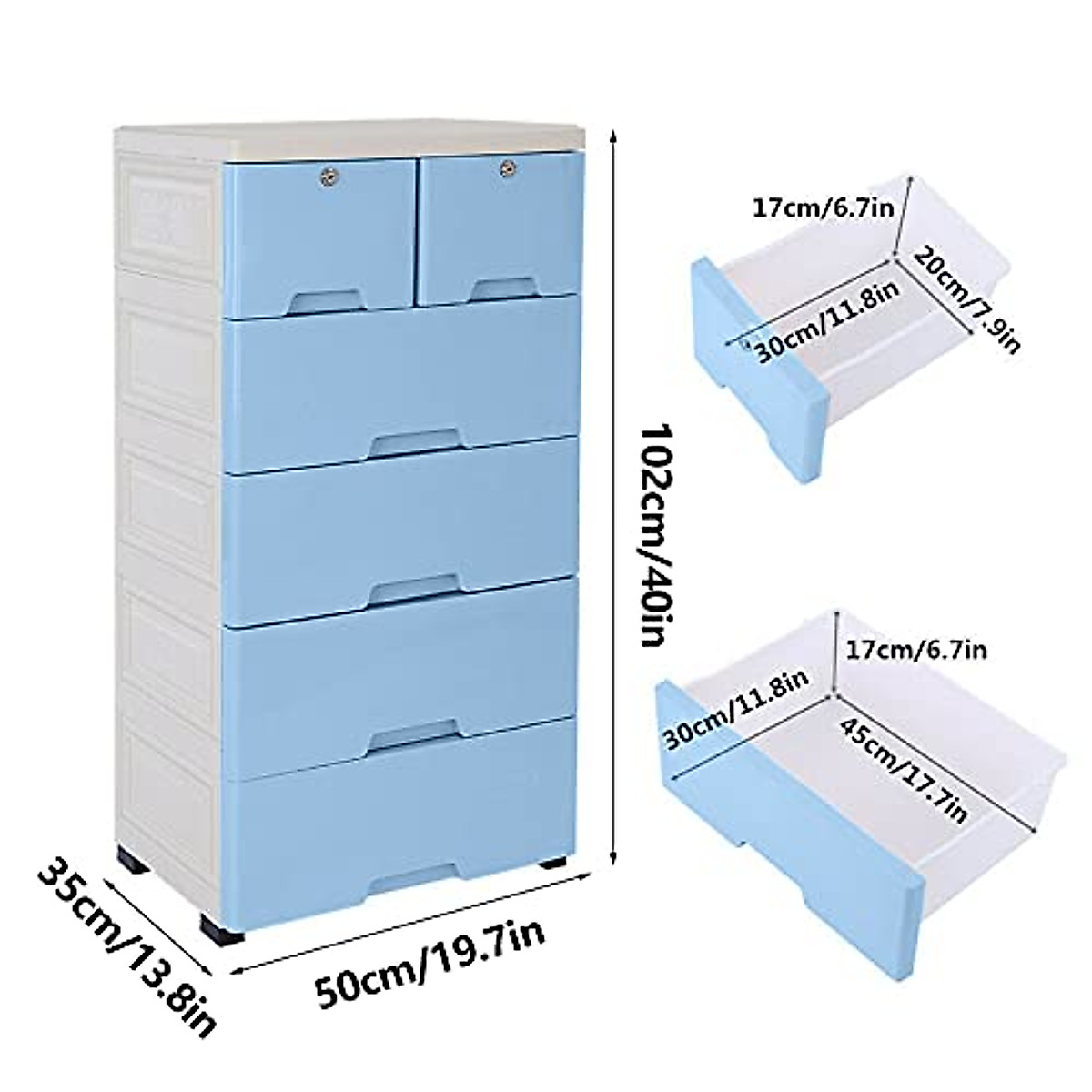 DNYSYSJ Plastic Storage Tower, 6 Drawers Plastic Dresser Storage Tower Closet Organizer, 40 X 19.7 Inch Storage Tower with Drawer, Multi-layer Closet Organizer for Home, Office, Bedroom (Blue)