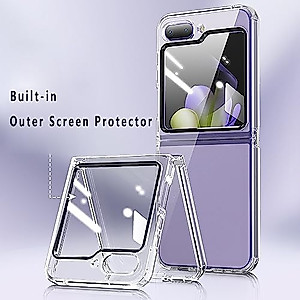 KUGEW for Samsung Galaxy Z Flip 5 Clear Case with Front Screen Protector, Crystal Clear Slim Fit Thin Transparent Phone Cover Soft TPU Bumper Shockproof Anti-Slip Heavy Duty Protection (Clear)