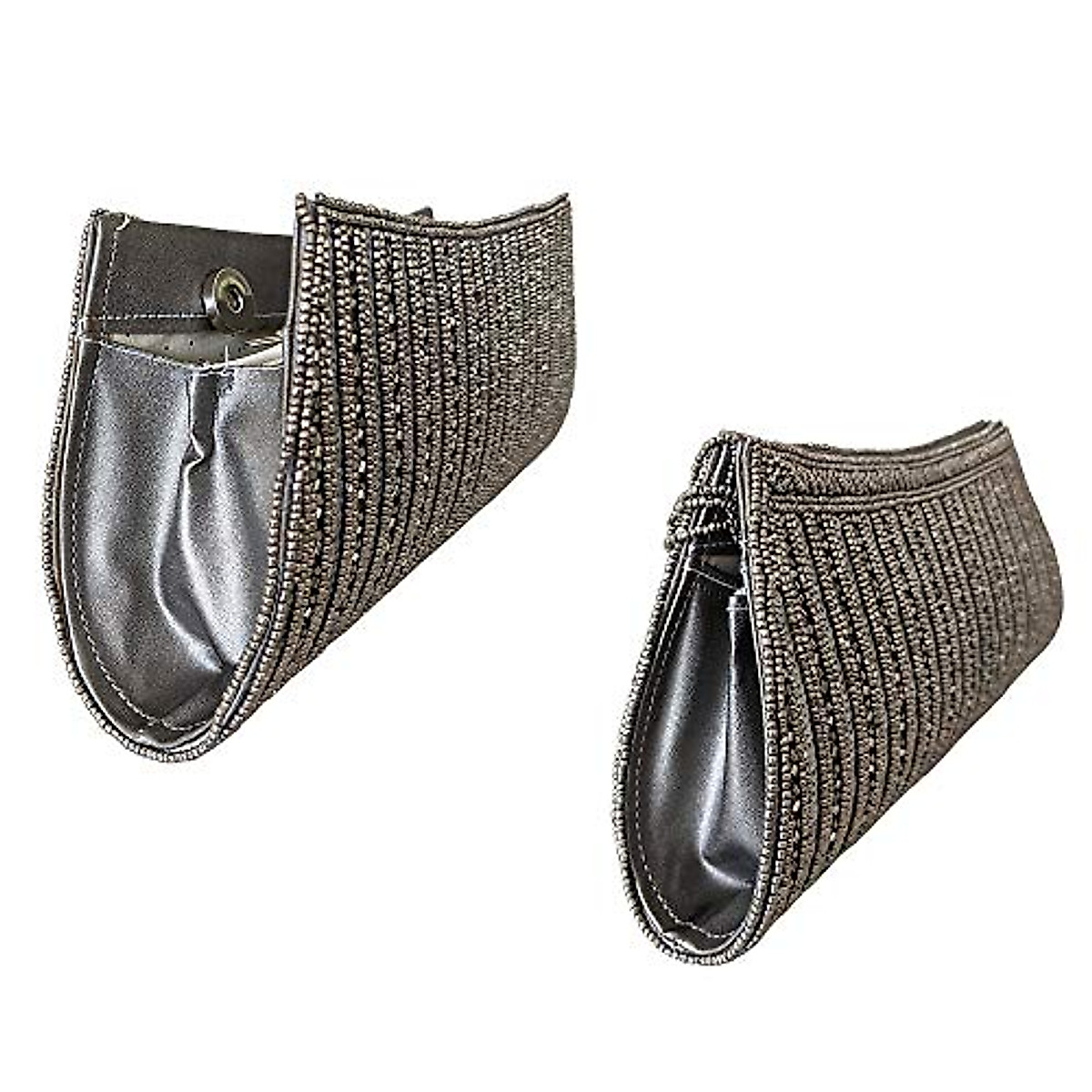 CRAFT BAZAAR Women's Handmade Beaded Wristlet Clutch Purse Sequin Evening Clutch For Brides Weddings Parties (Gray)