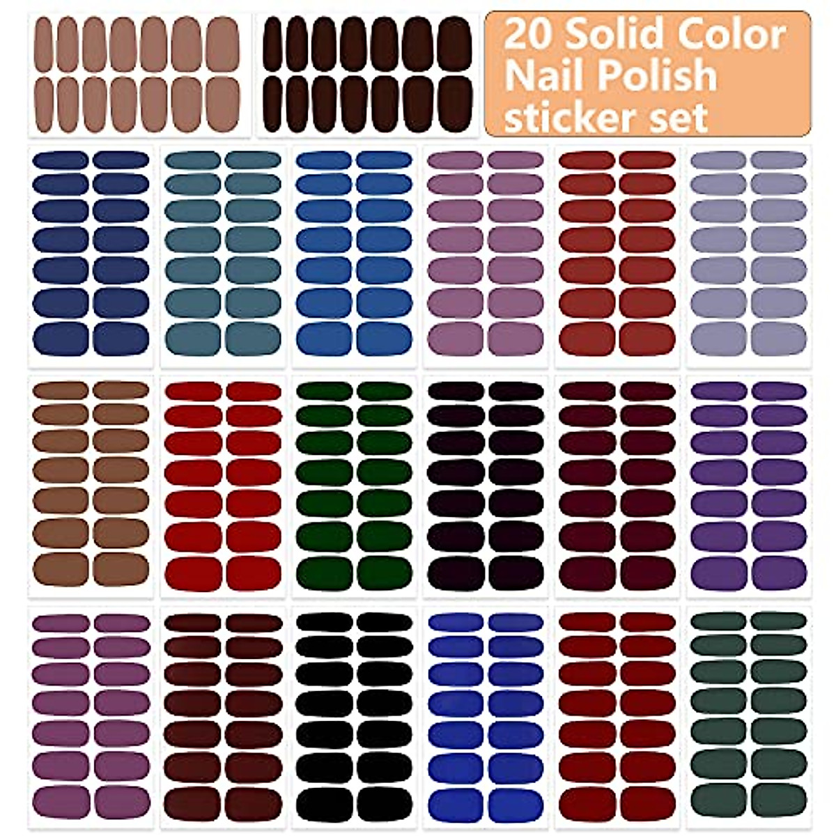 WOKOTO 20 Sheets Dark Solid Color Series Nail Polish Strips Stickers with Nail File Self-Adhesive Punk Rock Gel Nail Strips Full Nail Wraps for Women Nails Art