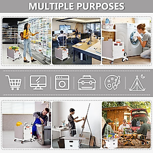 Foldable Utility Cart with Stair Climbing Wheels,Collapsible Rolling Crate with Magnetic Lid Telescopic Cover,Telescoping Handle,360° Rotate Wheel Hand Cart for Teacher Shopping Moving(Milky White)