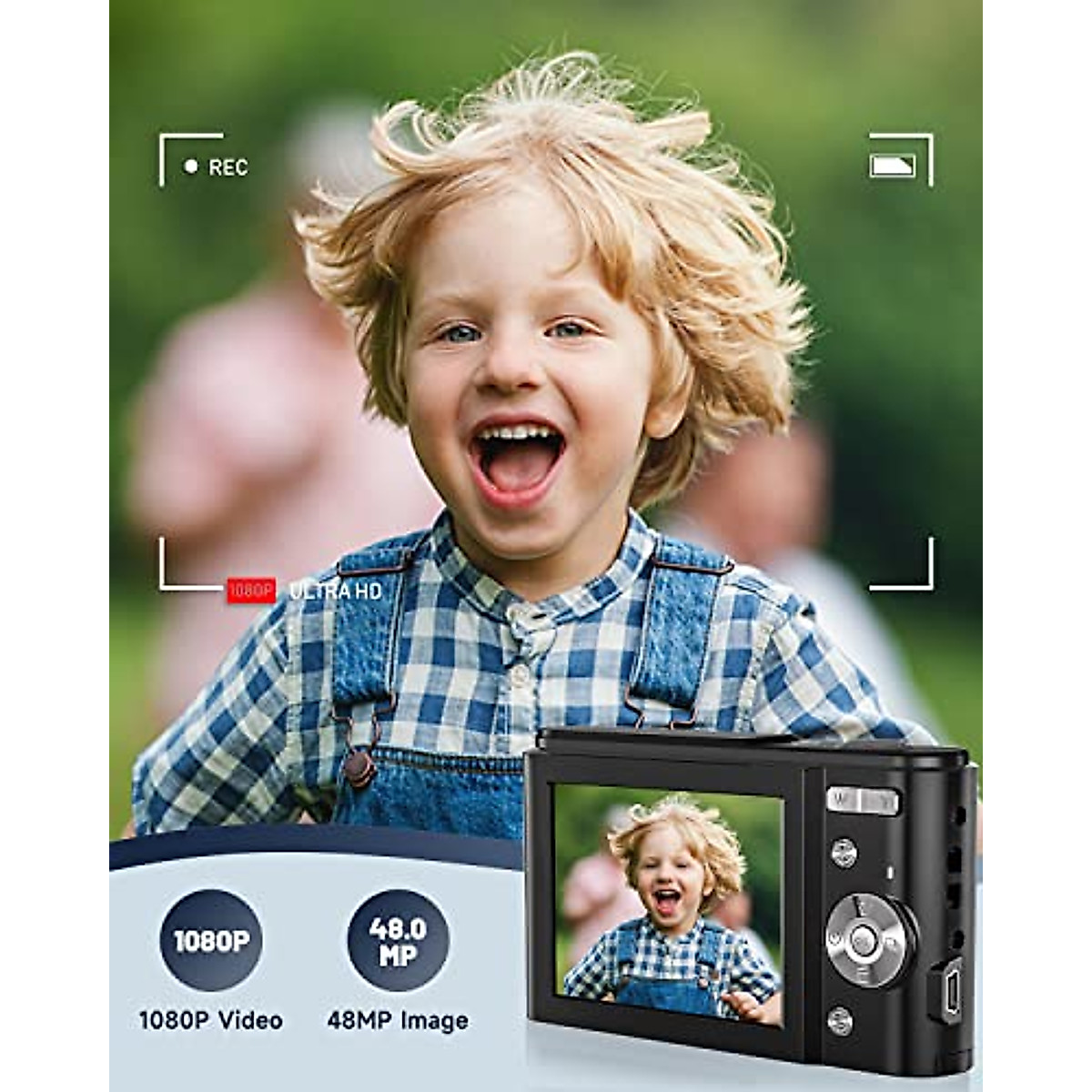 Kids Camera, Zostuic 48MP Digital Camera Autofocus with 32 GB Card FHD 1080P Vlogging Camera 16X Zoom, Compact Portable Mini Toys Cameras Gift for 4-15 Year Old Kids Children Teen Student Girls Boys