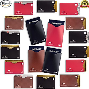 18 RFID Blocking Sleeves (14 Credit Card Holders & 4 Passport Protectors) Ultimate Premium Identity Theft Protection Sleeve Set for Men & Women. Smart Slim Design fits Wallet/Purse (Color Versatile)