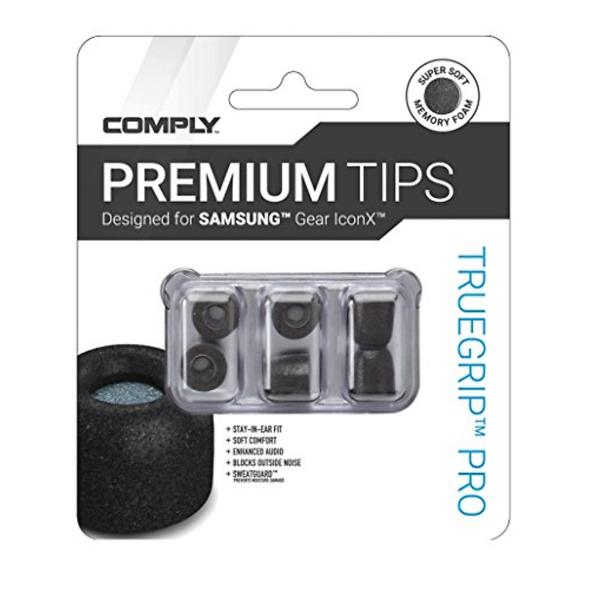 COMPLY TrueGrip Pro Memory Foam Tips for Samsung Gear IconX (Medium, 3 Pairs)