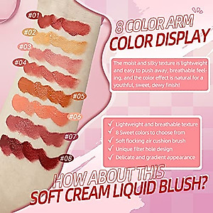 BEFIVECOK Liquid Blush for Cheeks, Soft Cream Blush with Cushion Applicator, Dewy Finish Matte Velvet Texture, Natural-Looking, High-Pigmented Blendable, Long-Wearing Skin Tint Blush Makeup | #01 SEDUCTIVE-Bright Red