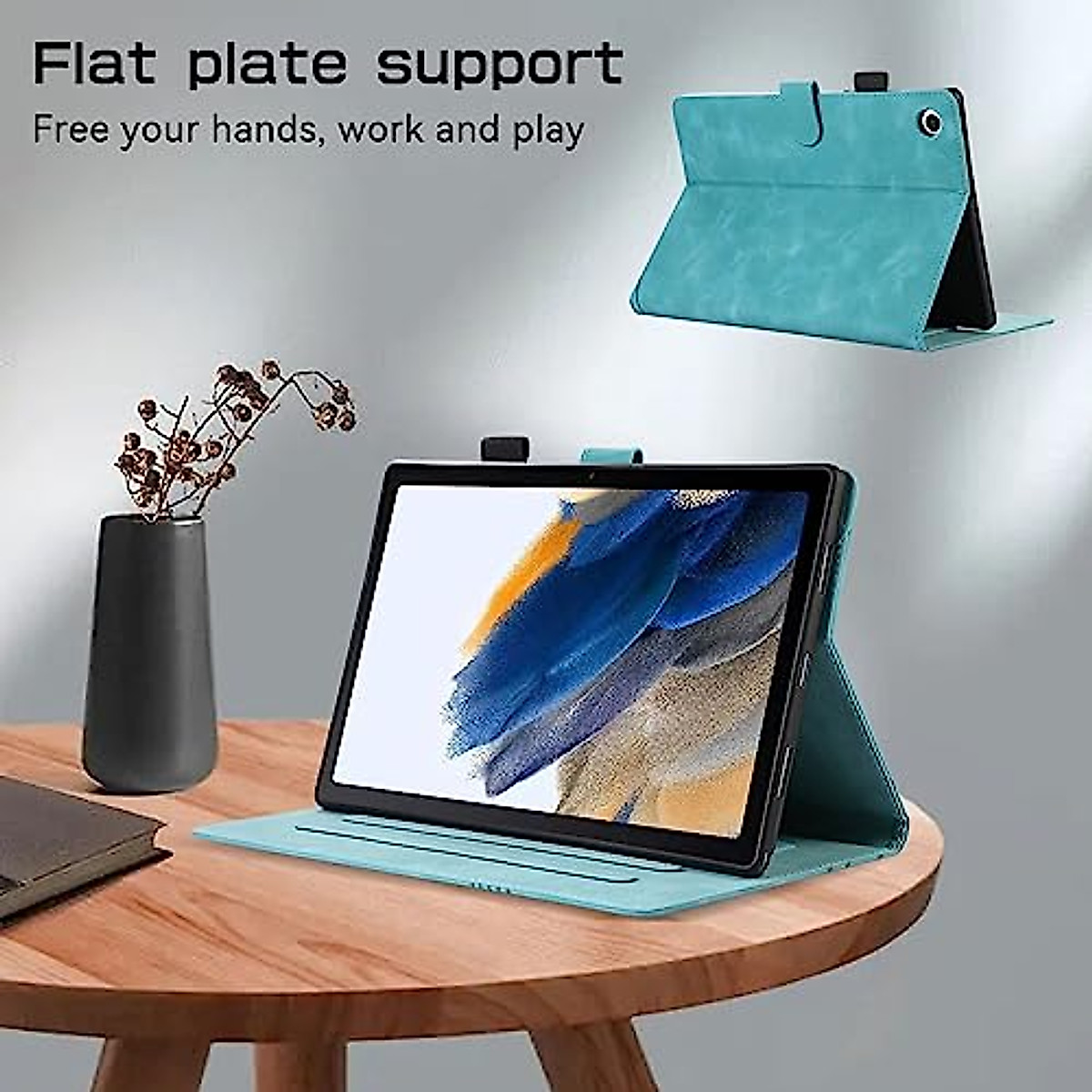 Business Special Butterfly Phonogram Pattern Cover with 2 Credit Card Slots Pencil Holder Kickstand Protective Case for iPad Air 5 2022-Lake Blue