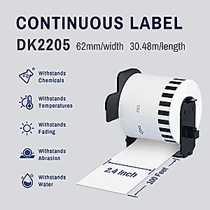 DK2205 SAILNER Compatible Label Replacement for Brother DK-2205 (2.4" X 100 Ft.) Continuous Paper Tape, Use with Brother QL Label Printers - 8 Rolls + 8 Frames 2-3/7" x 100' DK-2205