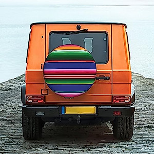 Colorful Mexican Stripes Print Spare Tire Cover Funny Wheel Covers Waterproof Dust-Proof Wheel Protectors Fit for Trailer SUV Truck Camper 14 Inch