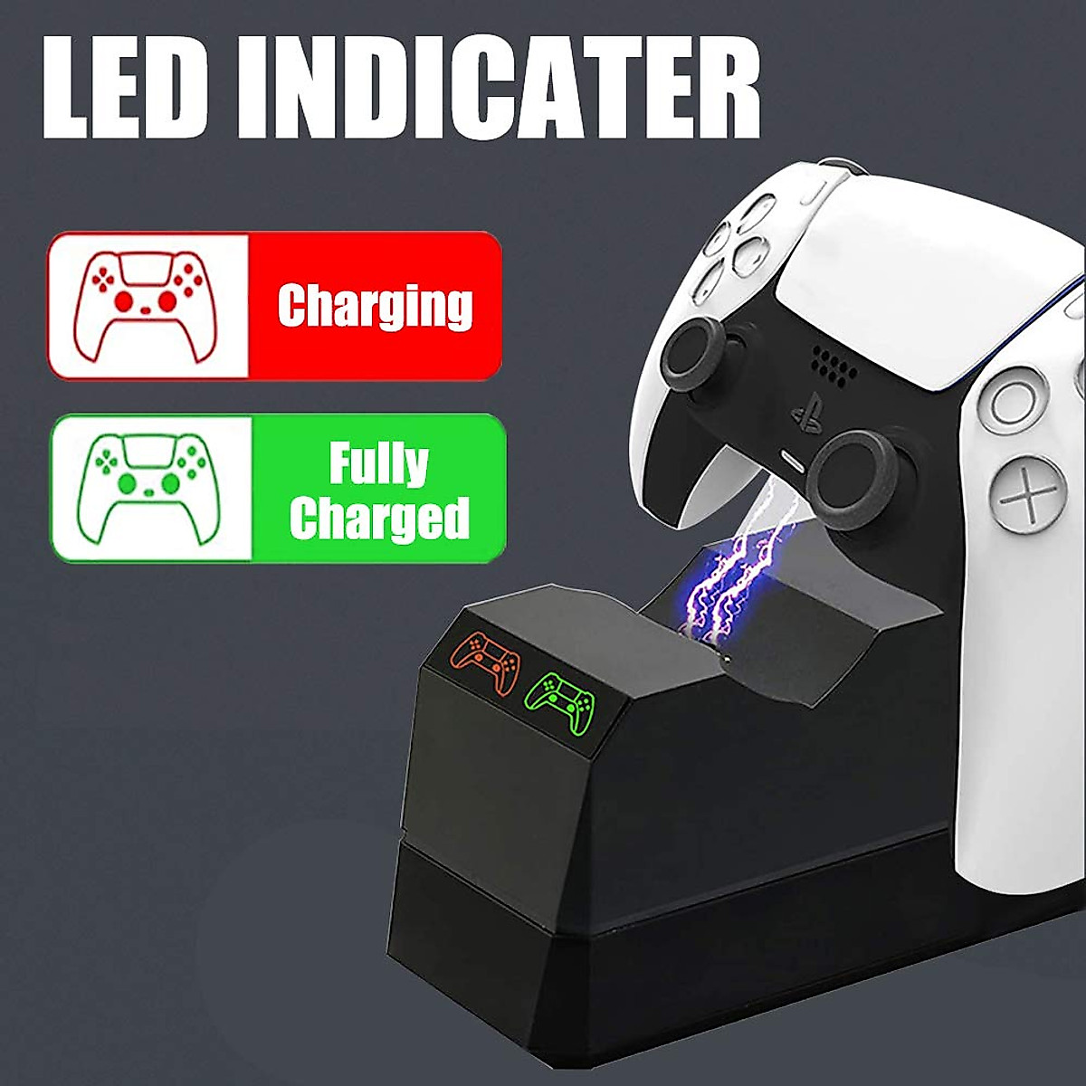 Controller Charging Station Dock Stand Compatible with Playstation 5 with 4 Thumbstick Caps