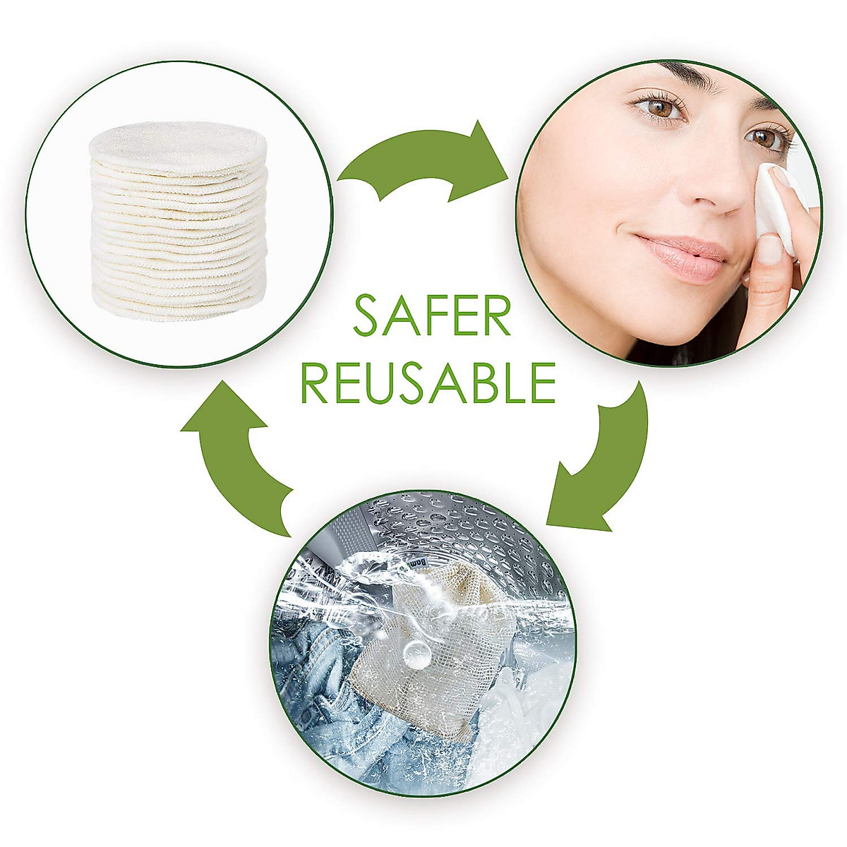 20PCS Reusable Makeup Remover Pads - Organic Bamboo Reusable Cotton Rounds with Laundry Bag, Washable Facial & Eye Makeup Cotton Pads