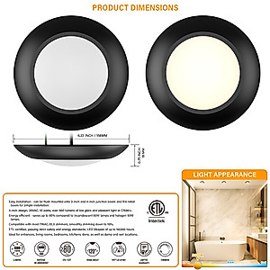 JULLISON 10 Packs 4 Inch Black LED Low Profile Recessed & Surface Mount Disk Light, Round, 10W, 600 Lumens, 3000K Warm White, CRI80, DOB Design, Dimmable, ETL Listed