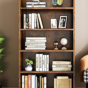 MIN WIN 5-Tier Open Bookcase and Bookshelf, 47.24" Tall Shelf Wood Bookcase with Storage Rack Shelf,Standing Display Shelf Units for Home Office, Living Room, Entryway, Kitchen-Antique