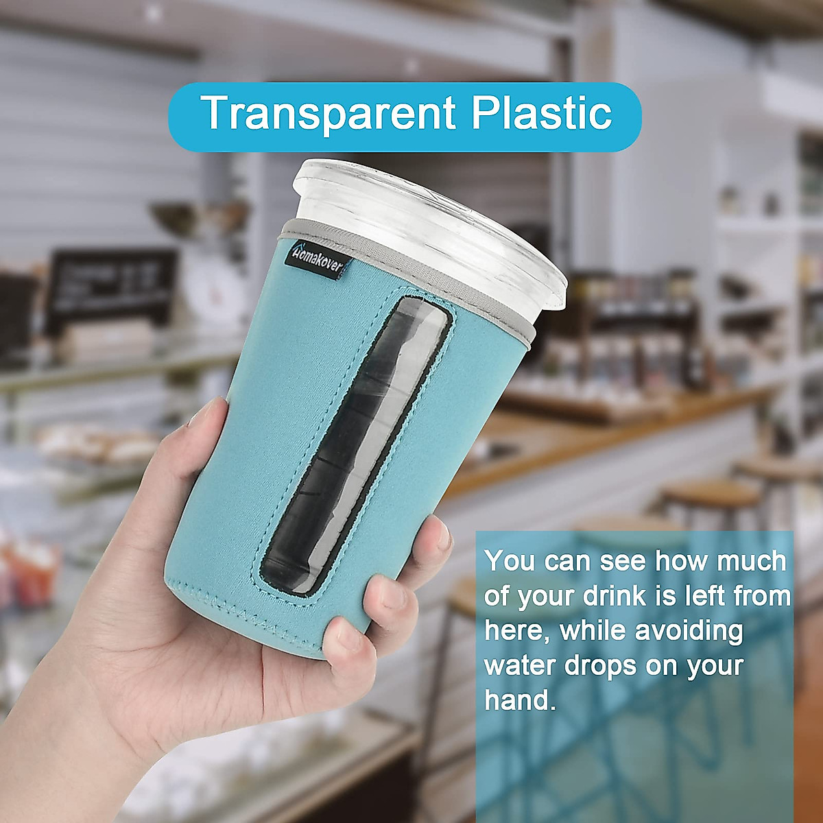 3 Pack Reusable Iced Coffee Cup Insulator Sleeve with View Window Neoprene Holder Iced Coffee Sleeve for Cold Beverages Cups