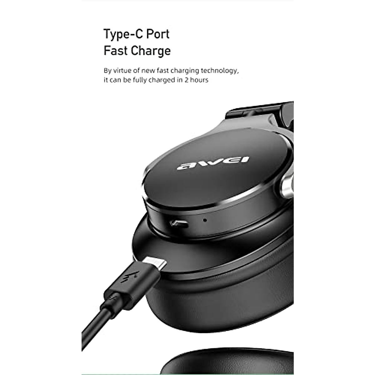 AWEI A710BL ANC Active Noise Cancelling Headphones Bluetooth 5.0, Stereo Headphones, Wireless and Wired Switching at Will, Stereo High Sound Quality, Shocking Bass Effect, Clear Calls (Black)